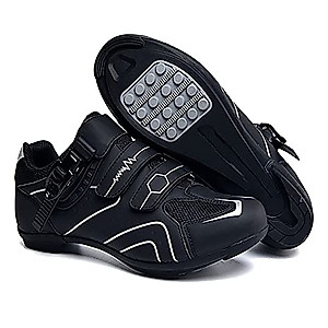 AOIROE Cycling Mountain Bike Breathable and Non-Slip Fiber Shoes Carbon Shoes Road Women's Shoes Womens Shoes (Silver, 8.5)