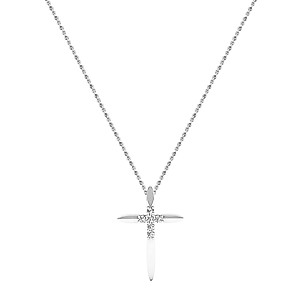 Dazzlingrock Collection Round White Diamond Elegant Cross Pendant with 18 inch Gold Chain for Women (0.10 Ctw) in 10K White Gold
