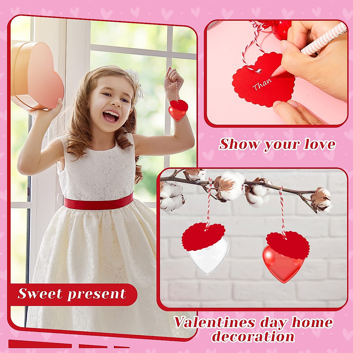 200 Pieces Valentines Day Heart Shaped Plastic Container with Heart Valentines Card for Filling Treats Valentine's Day Classroom Wedding Exchange Party Favor Gift Box Containers