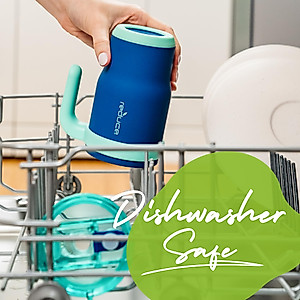 REDUCE 14 Oz Coldee Kids Tumbler with Lid and Straw - Coldee Insulated Travel Mug - Spill-Proof, Sweatproof Stainless Steel, BPA-Free - Includes Handle, Reusable Silicone Straw - Nautical Mist