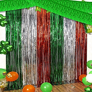 6 Pack 10 Feet Foil Fringe Garland Metallic Tinsel Banner Wall Hanging Curtain Streamers Backdrop for Parade Floats Bachelorette Wedding Birthday Party Thanksgiving Christmas Decorations(Green)