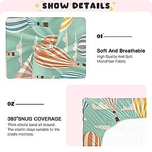WELLDAY Hot Air Balloon Clouds Crib Sheets for Boys and Girls, Fitted Baby Crib Sheets Soft and Breathable Mini Crib Sheets 52 X 28 X 9 Inches