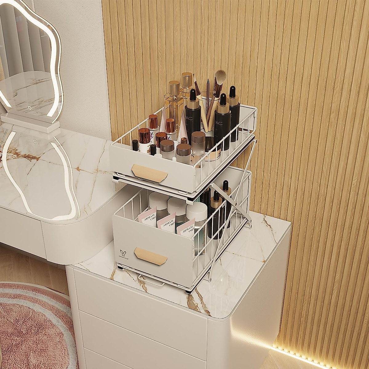 SweeTinytwo Adjustable Under Sink Organizer - 2 Tier Storage Rack with Height Adjustment, Bathroom Cabinet Storage Solution for Kitchen, Expandable Shelf for Under Sink Organization (40cm, white)