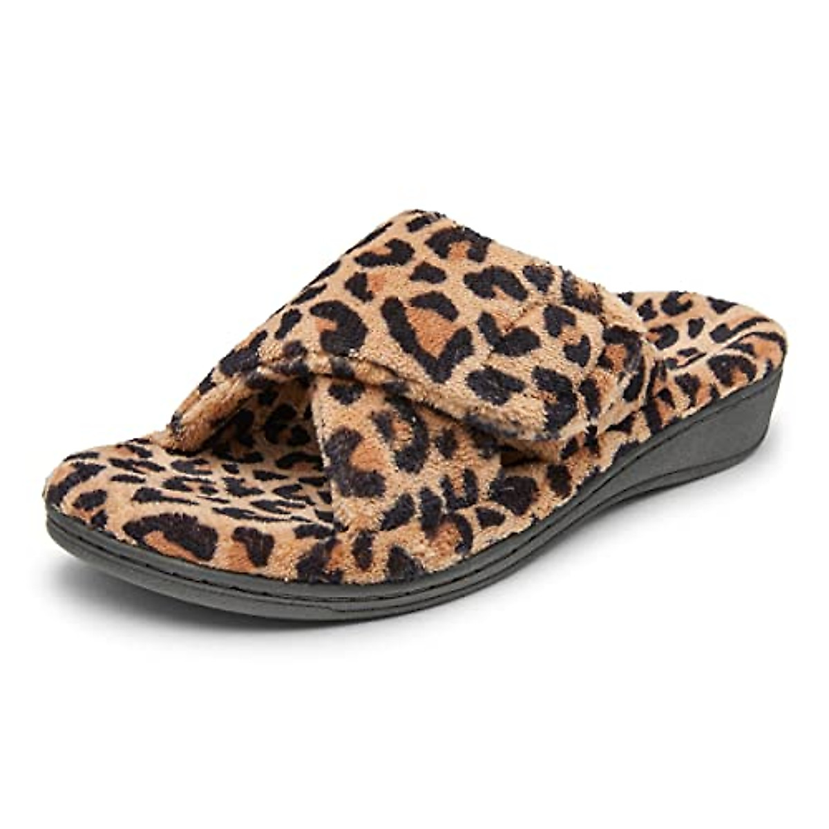 Vionic Women's Indulge Relax Slipper - Ladies Comfortable Cozy Adjustable House Slippers with Concealed Orthotic Arch Support Leopard Natural 8 Medium US