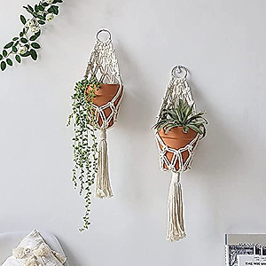 Boho Macrame Plant Hangers - Handmade Hemp Rope Hanging Baskets for Indoor Plants with Ceiling Hooks, Bohemian Home Decor Outdoor Wall Art