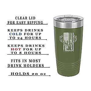 Rogue River Tactical USA Flag Buck Hunting 20 Oz. Travel Tumbler Mug Cup w/Lid Vacuum Insulated Hot or Cold United States Deer (Green)