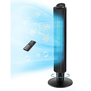 Tower Fan, Freetex 42'' 90° Oscillating Cooling Fan with Remote, Quiet Bladeless Fan for Indoor, Bedroom and Home Office, Portable Standing Floor Fan with Height Adjustable, Sleep Mode, LED Display, Touchpad