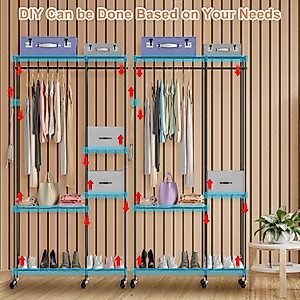 COCOBELA Heavy Duty Clothes Rack with Shelves, Garment Rack with Drawers, Clothing Racks with Wheels, Portable Clothing Storage Rack for Hanging Clothes Freestanding Closet Metal Wardrobe