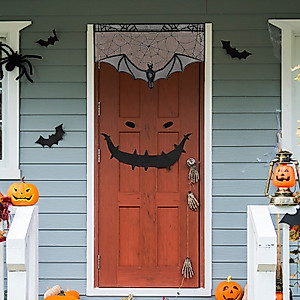 Tatuo 3 Pieces Halloween Valances Halloween Windows Decorations Black Lace Cobweb Mantle Scarf Spiderweb Fireplace Valances Cover Halloween Party Decorations