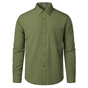 ZEROYAA Men's Regular Fit Dress Shirt Solid Wrinkle-Free Long Sleeve Casual Business Button Up Shirts with Pocket ZSSCL05-Army Green Medium