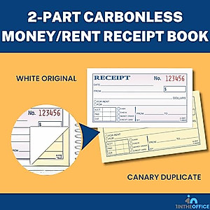 1InTheOffice Money and Rent Receipt, Carbonless Rent Receipt Book, Receipt Book, 2-Part, 4.75" x 2.75", 200 Sets/Book