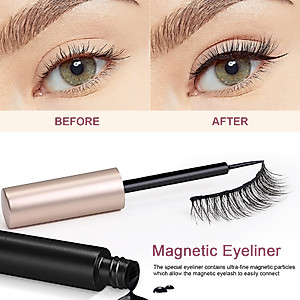 Magnetic Eyelashes Kit - Prgislew Mixed Magnetic Eyelashes and Eyeliner Kit with 10 Pairs 3D Reusable False Lashes Natural Look 2Pcs Strong Magnetic Eyeliner and 1Pcs Lash Tweezers