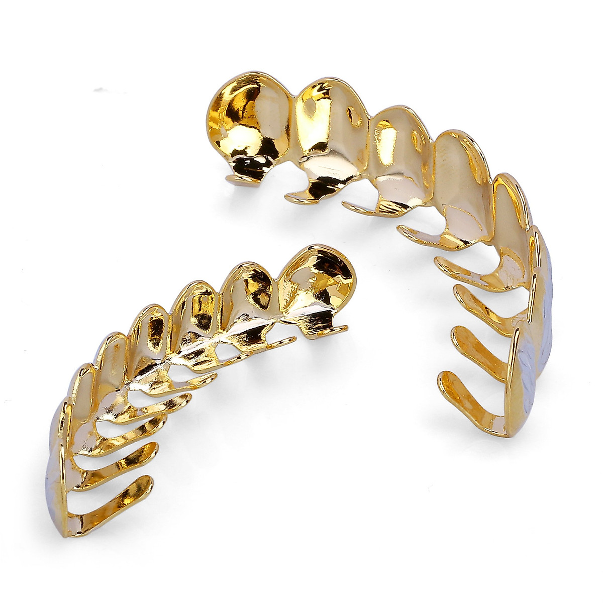 18K Gold Plated Hip Hop Diamond Cut Rugged 8 Teeth TOP and Bottom Grillz Set (Gold&Silver)
