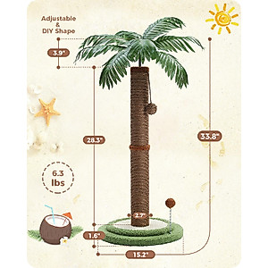 PETEPELA Cat Scratching Post, 33" Tall Cat Scratcher for Large Cats with Interactive Balls& 100% Sisal Covered Kitten Scratch Posts for Indoor Cats(Brown)