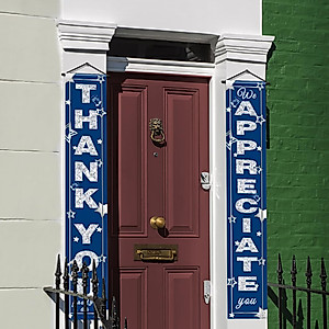 We Appreciate You Banner Decorations Thank You Door Banner Thank You for All You Do Backdrop for Teacher Employee Staff Doctors Nurse Poaster Volunteer Appreciation Week Party Porch Sign - Blue Silver