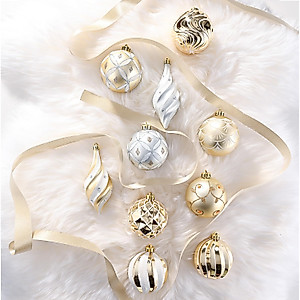 Valery Madelyn Hanging Ornament, 40ct White and Gold Shatterproof Christmas Ball Ornaments, Plastic, for Christmas Trees