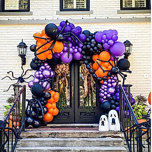 178 PCS Halloween Balloons Arch kit With Black Purple Orange Balloons Witch Balloons Pumpkin Candy Balloons Bat Balloons Outdoor Indoor Halloween Party Decoration balloon Garland