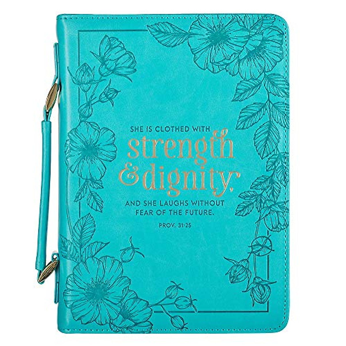Christian Art Gifts Women's Fashion Bible Cover Strength and Dignity Proverbs 31:25, Teal Faux Leather, XL
