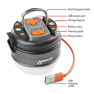 Wagan EL4305 LED Camping Lantern Dimmable Spotlight USB Rechargeable 260LM Magnetic Base Hanging Hook for Emergency Outdoor Hiking Home and Car