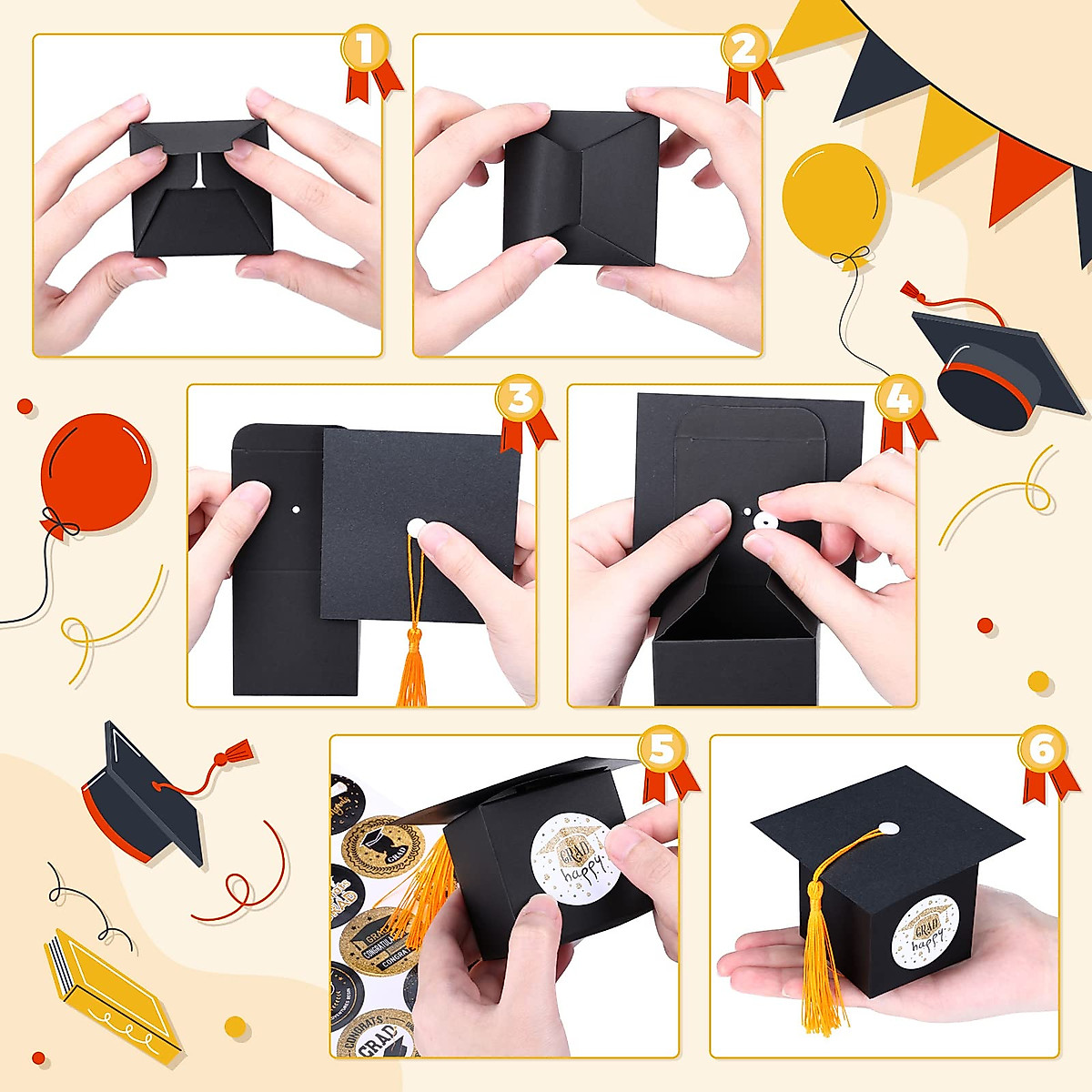 Kesote Graduation Party Favors 2023, 24 Pack Graduation Favor Boxes Grad Cap Box for Candy Goody Chocolate Gift, Graduation Party Supplies