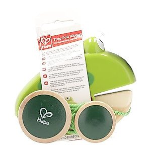 Hape Frog Pull-Along | Wooden Frog Fly Eating Pull Toddler Toy, 4.6 x 3.3 x 3.8 inches, Green
