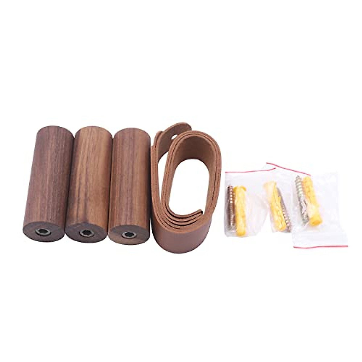 Fetcoi Wood Wall Hooks with Leather for Wall Mounted Single Hangers, 3pcs Wall Mounted Boho Single Organizer Hangers Vintage Handmade Craft Hat Rack