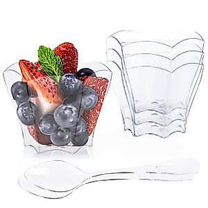 Kingrol 100 Count Mini Dessert Cups with Spoons, 2.3 oz. Disposable Clear Bowls for Mousse, Puddings, Appetizers, Sauces