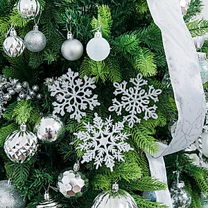 XmasExp 80mm/3inch Glitter Snowflake Ornaments Set Mini Christmas Tree Hanging Plastic Decoration for Xmas Party Wedding Anniversary Window Door Home Accessories (30pcs,Silver)