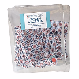 PackFreshUSA: 100 Pack - 200cc Oxygen Absorber Packs - Food Grade - Non-Toxic - Food Preservation - Long-Term Food Storage Guide Included