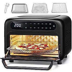 Silonn Air Fryer Oven, 2-in-1 Smart Air Fryer Toaster Oven Combo, 14QT Stainless Steel Air Fryer Oven with Digital Countertop, Natural Convection Roast Bake, Black