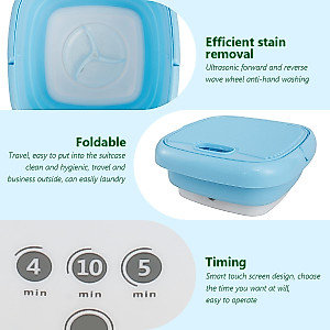 Portable Washing Machine, Mini Folding Washer and Dryer Combo,with Small Foldable Drain Basket for Underwear, Socks, Baby Clothes, Travel, Camping, RV, Dorm, Apartment (BLUE)