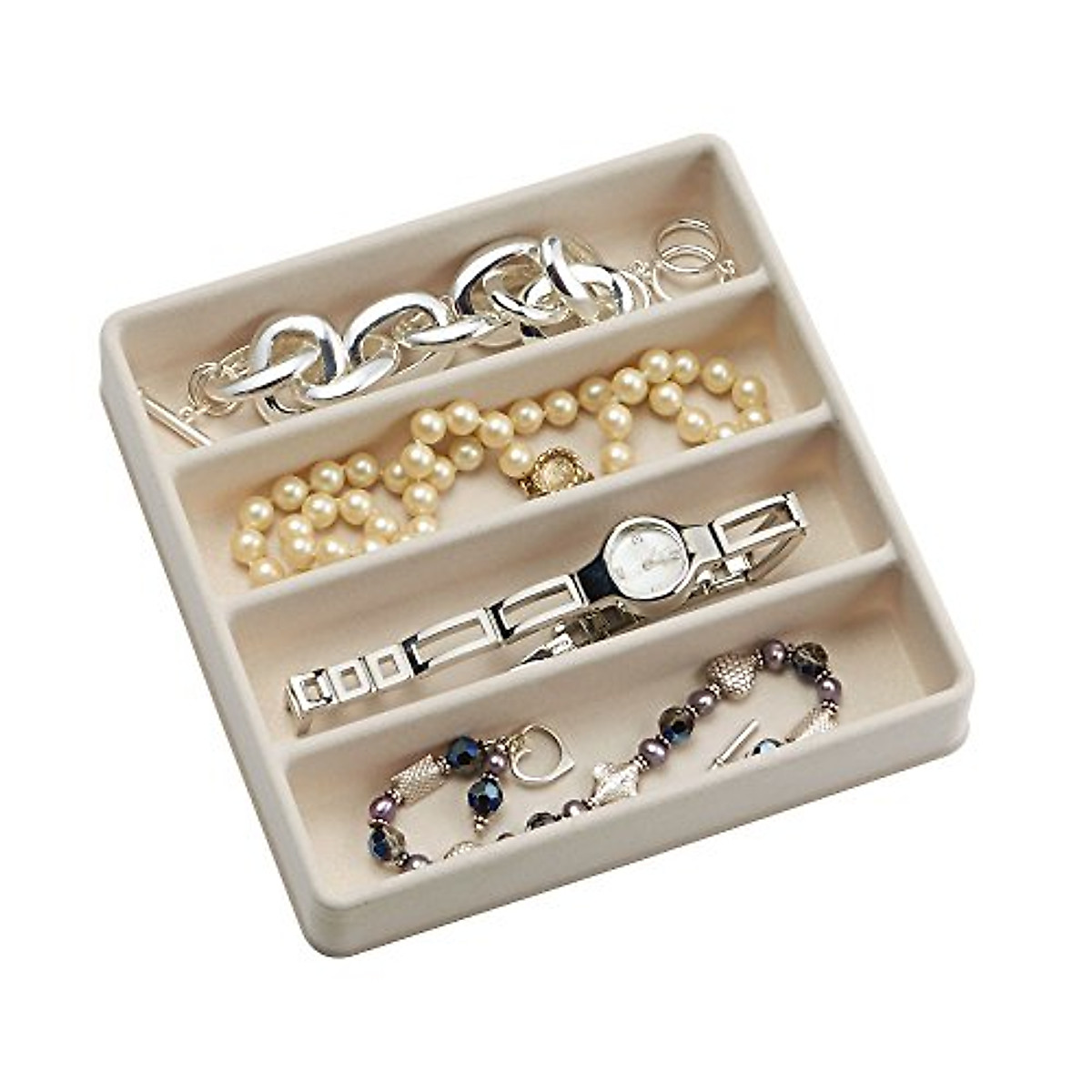 iDesign - 37030 Plastic 3 Jewelry Box, Compact Storage Organization Drawers Set for Cosmetics, Hair Care, Bathroom, Dorm, Desk, Countertop, Office, 6.5" x 7" x 5", Clear and Ivory White