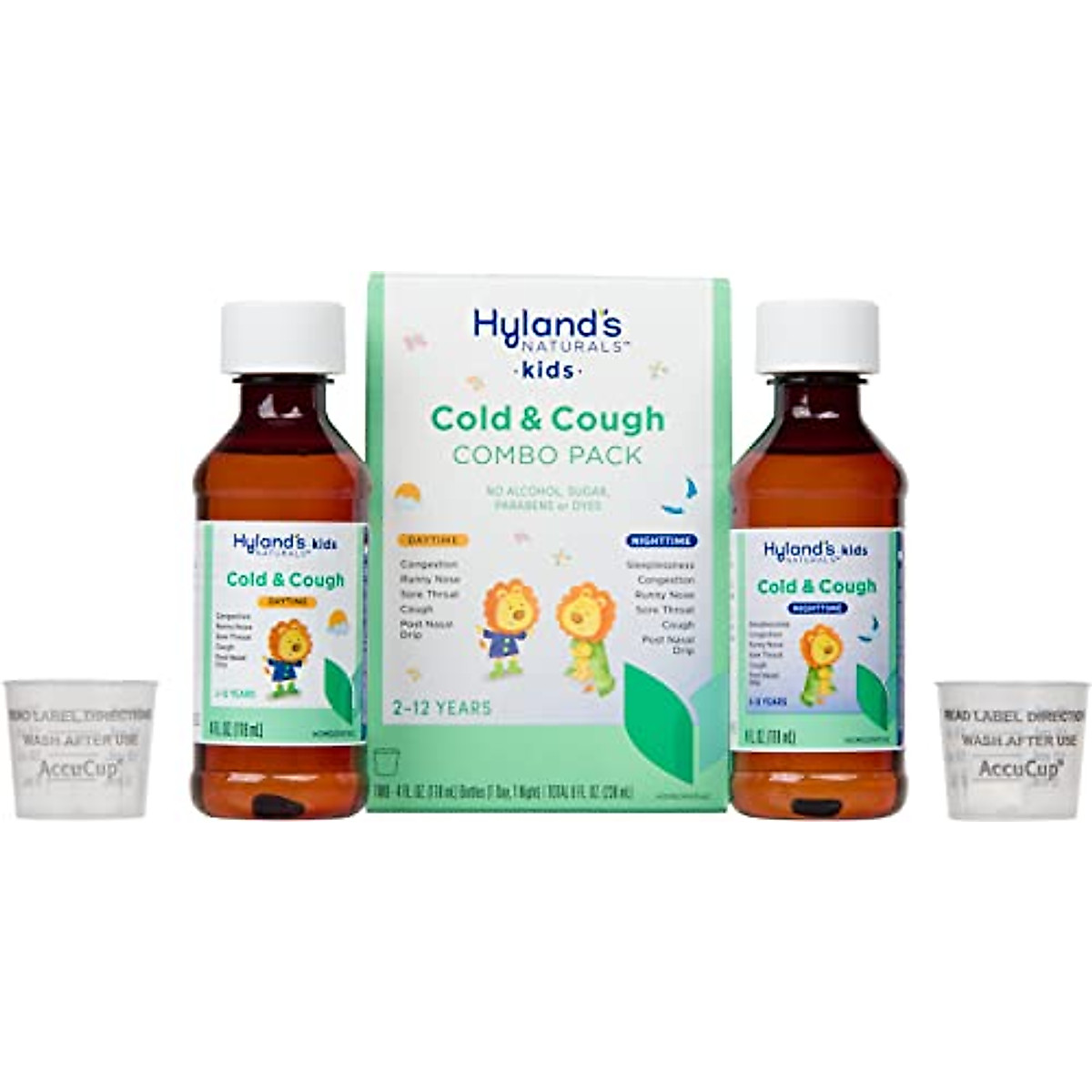 Kids Cold Medicine for Ages 2+, Hylands Naturals Kids Cold & Cough, Day and Night Combo Pack, Syrup Cough Medicine for Kids, Nasal Decongestant, Allergy Relief, 4 Fl Oz (Pack of 2)