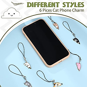 Yinkin 6 Pieces Cat Charm for Mobile Phone Kawaii Cell Phone Charms Strap Cute Hanging Cat Backpack, Wallet, Keychain Pendant Accessories