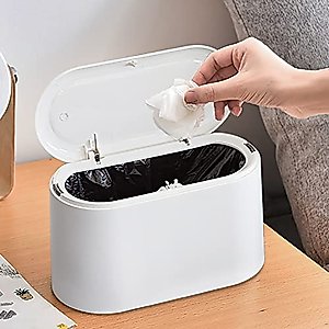 MONGTINGLU Mini Trash Can with Lid - Removable Small Garbage Can, Tiny Plastic Trash Bin, Pop Up Countertop Wastebasket, Counter Garbage Lint Bin for Bathroom,Office,Kitchen,Desk,Coffee Table(White)