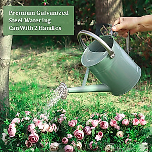 CherHome Watering Can for Outdoor Plants&Indoor Plants,Plant Watering Can 1 Gallon,Metal Flower Garden Watering Can Water Can Watering Pot,Galvanized Steel Watering Can Outdoor(Cream Green)