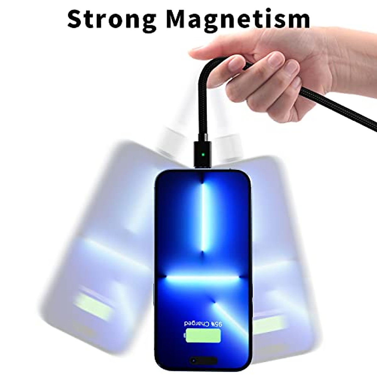 Magnetic Charging Cable 3A Fast Charging(3 Pack,3.3/6.6/6.6ft) 3 in 1 Magnetic Phone Charger Cable with LED Light, Nylon Braided Magnetic Cable, Data Transfer Cord for iProduct/USB-C/Micro-USB Device