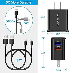 Adaptive Fast Charging USB Wall Charger Adapter 25W Dual Port with 2Pack 4ft USB Type C Cable for Samsung Galaxy S10 / S10+ / S10e / S9 / S8, Other USB-C Devices