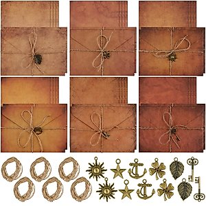 Vintage Stationary Paper and Envelopes Set, Writing Stationery Paper Letter and Envelopes Includes Sheets Antique Letter Papers, Kraft Envelopes, Retro Accessories, Rope (60 Pieces)