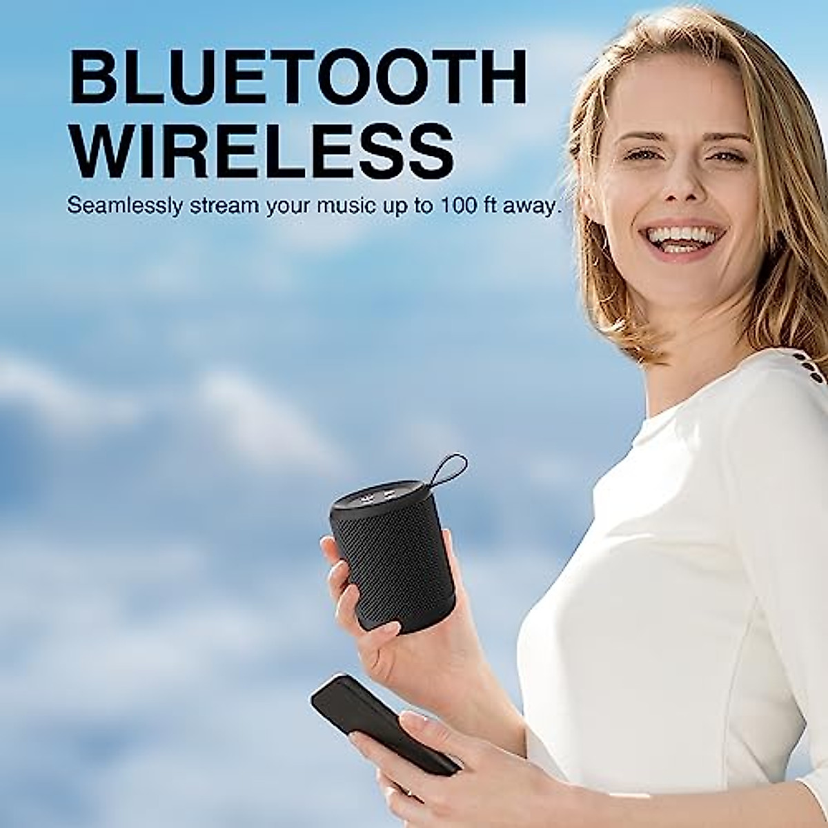 MEGATEK Portable Bluetooth Speaker, Loud HD Sound and Well-Defined Bass, IPX5 Waterproof, up to 10 Hours of Play, Aux Input, Wireless Speaker with Clip for Home, Outdoor and Travel (Black)