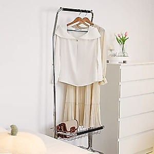 aixsponsa Rolling Clothes Rack with 2 Tier Basket, Freestanding Clothing Racks for Hanging Clothes, Metal Garment Rack with Wheels, Chrome