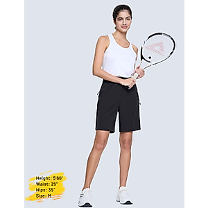 MAGCOMSEN Hiking Shorts Woman Lightweight 8 Inch Inseam with Pockets Water Resistant Running Shorts Black M