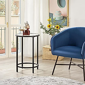 Yaheetech End Table,Round Side Table,Small Coffee Accent Table Nightstand Modern Style w/Glass Top & Metal Frame for Living Room, Balcony, Bedroom, Porch, Small Space,Black