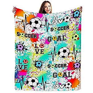 Soccer Blanket Super Soft Flannel Soccer Throw Blanket for Girls Women Kids Adults Soccer Lover Gifts 50"X40"