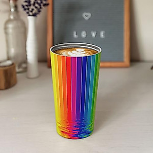 WANGZHAO Rainbow Striped Print Double Wall Stainless Steel Vacuum Insulated Tumbler Cup Home Thermal Cup