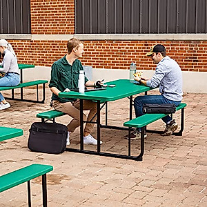 Norwood Commercial Furniture Blow- Molded Plastic Picnic Table, Green/Black, NOR-PTBM7260-6-10, 72"D x 57"W x 30"H