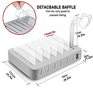 USB Charging Station for iPhone 14,COSOOS Charger Station with 5 lPhone Cable,1 Type-C,1 Micro Cable,6-Port Charging Station for Multiple Devices(Silver White)