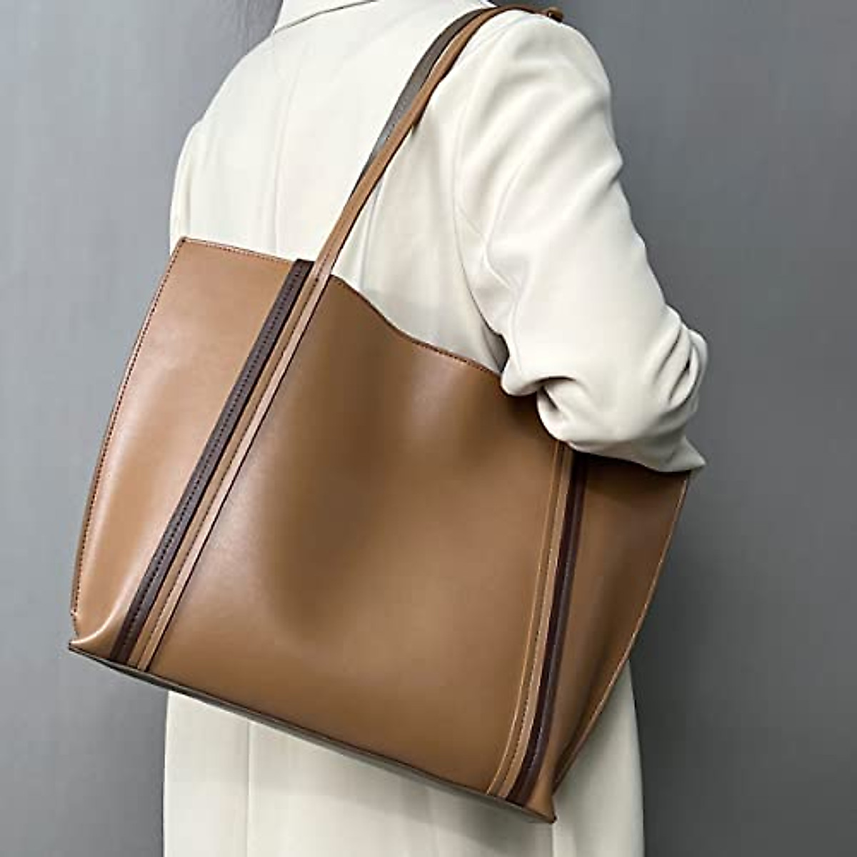 FOXLOVER Genuine Leather Tote Shoulder Bag for Women Ladies Handbags Purse with Removable Inner Zipper Bag