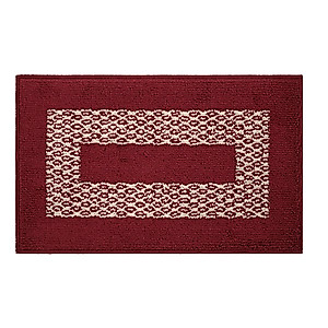 Marina Decoration Decor Luxury Non-Slip Rubber Backing Safety Soft Runner Area Carpet Floor Area Rug Indoor Interior Accent Decorative Mat, Burgundy Color Diamond Design, 26 x 45 Inch