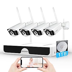 JOOAN 3MP Wireless Security Camera System, 8 Channel Waterproof Security Camera System, 4PCS Night Vision Security Cameras Wireless Outdoor with 1TB HDD, AI Human Detection, Audio Record, Motion Alert
